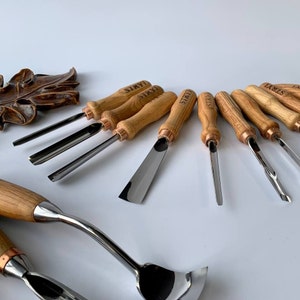 Wood Carving Set of 23 Tools, Large Bent Gouge, Flat Chisel, Palm ...