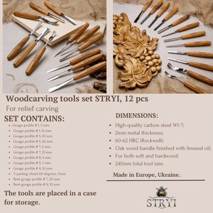 Wood Carving Set 12 Gouges, Straight and Bent Gouges in Case, Wood ...