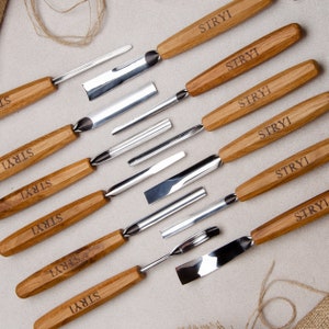 Wood Carving Set 12 Gouges, Straight and Bent Gouges in Case, Wood ...