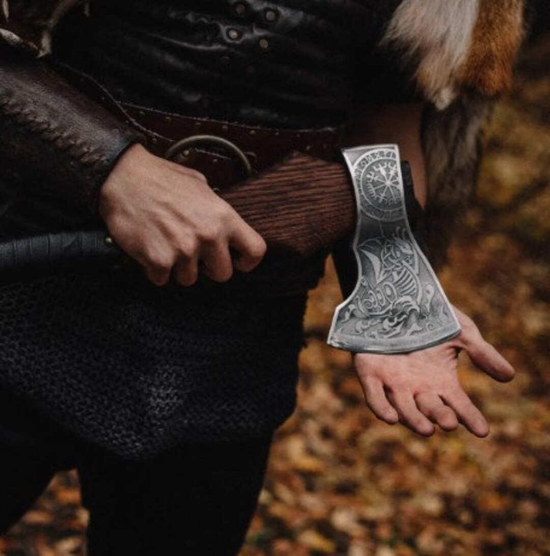 Hand Forged Viking Axe, Carbon Steel Tomahawk, Nordic Gods Engraved Axe ...