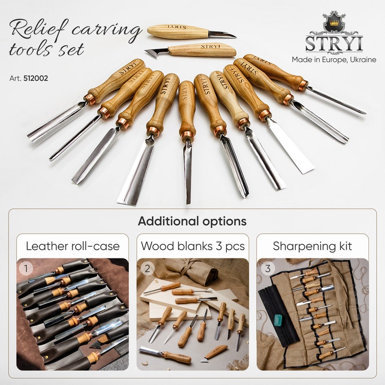 Wood Carving Kit 12 Pcs STRYI, Carbon Steel Gouges, Forged Tools Kit ...