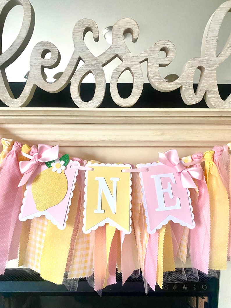 Lemonade Birthday Banner, Yellow Pink Summer Party Decor, Glitter ...