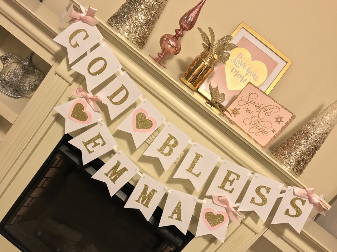 God Bless Banner: Gold Glitter Christening, Baptism Decoration - Etsy