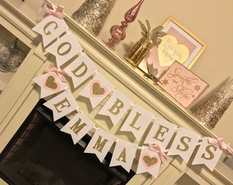 Personalized Pink God Bless Banner // Baptism // Christening - Etsy