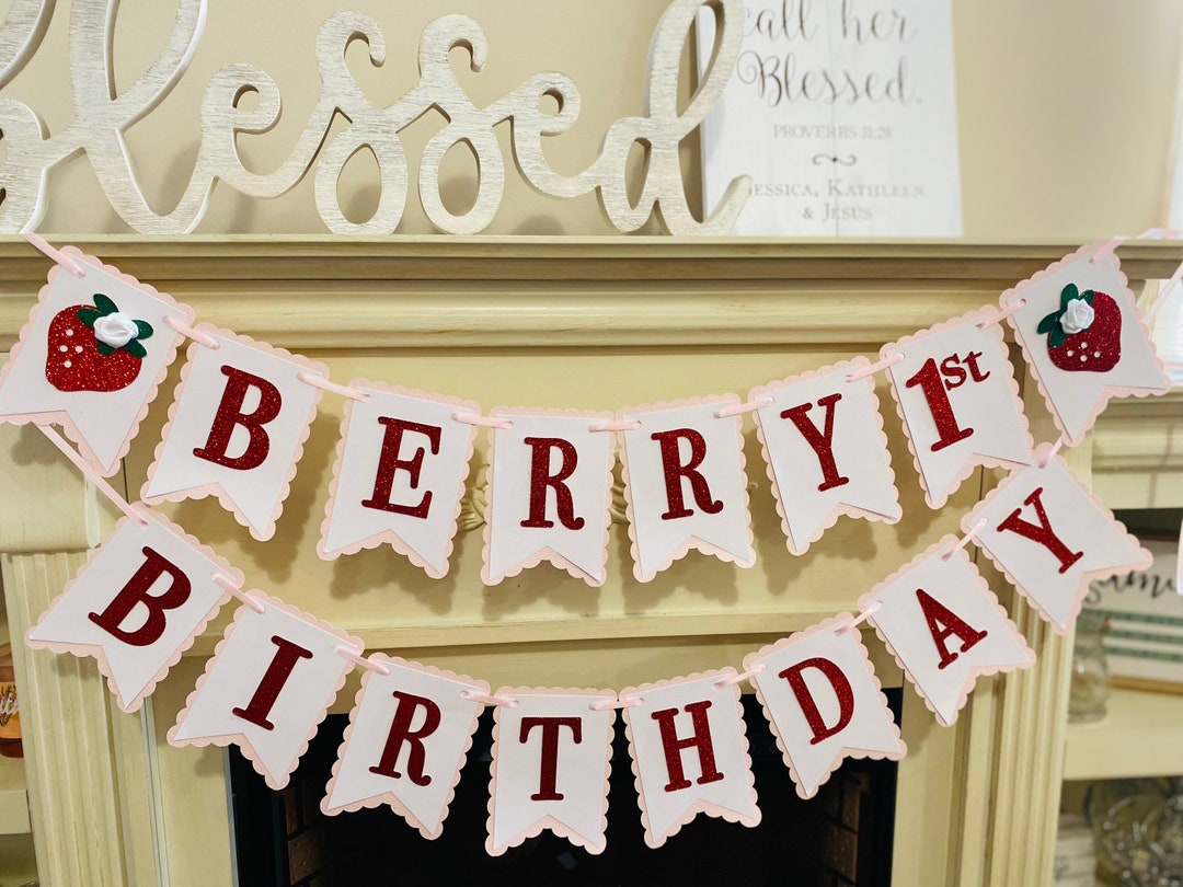 Strawberry Birthday Banner, Berry 1st Birthday . Strawberry Birthday ...
