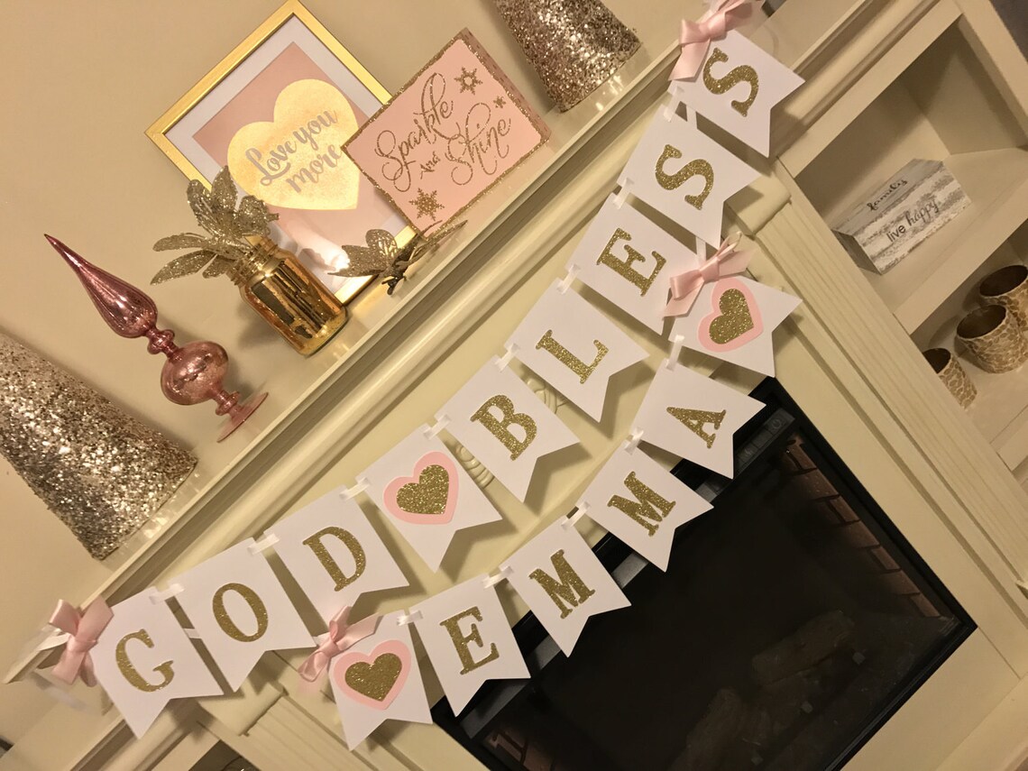 God Bless Banner: Gold Glitter Christening, Baptism Decoration - Etsy