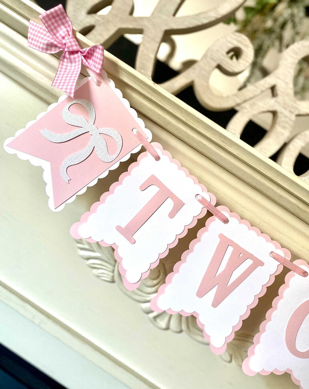 Bow Coquette Banner ,coquette Birthday Decorations, Bow Pink and White ...