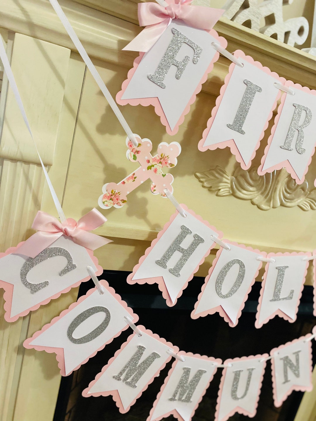 First Holy Communion Banner, First Communion Decorations ,pink and ...