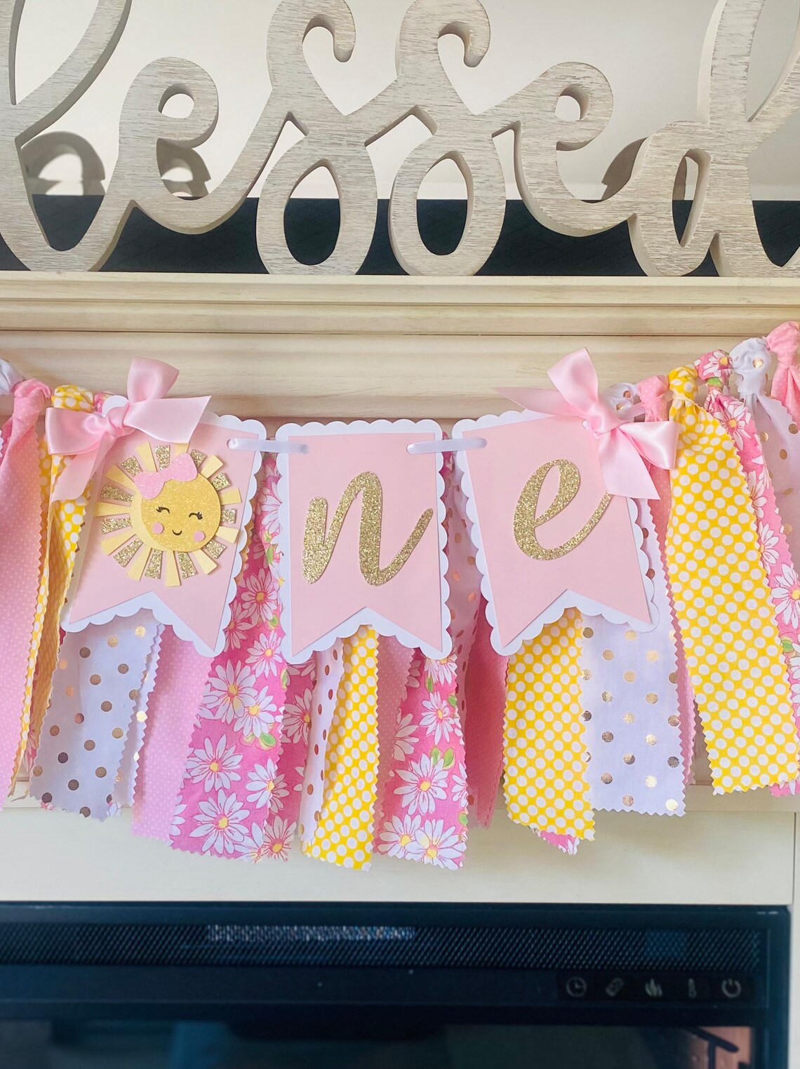 Sunshine Birthday Banner: Pink & Yellow Glitter Party Decor - Etsy