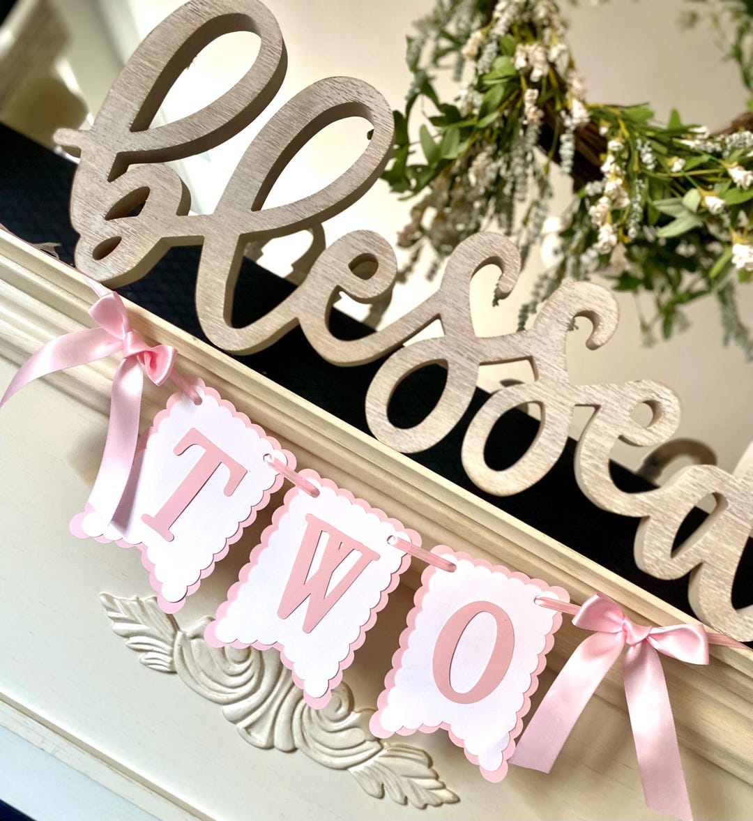 Pink Bow Second Birthday Banner, Bow High Chair Banner, Bow Pink and ...