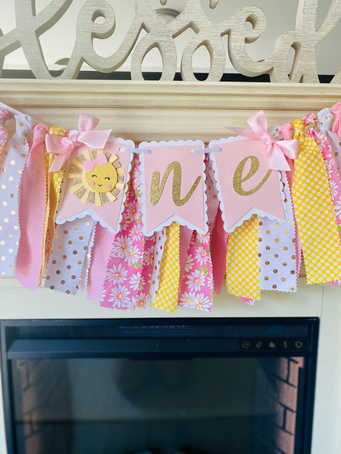 Sunshine Birthday Banner: Pink & Yellow Glitter Party Decor - Etsy