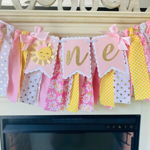Sunshine Birthday Banner: Pink & Yellow Glitter Party Decor - Etsy