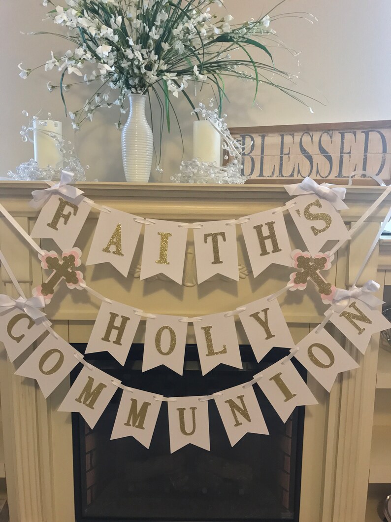 First Holy Communion Banner, Girl Party Decor, God Bless Sign - Etsy