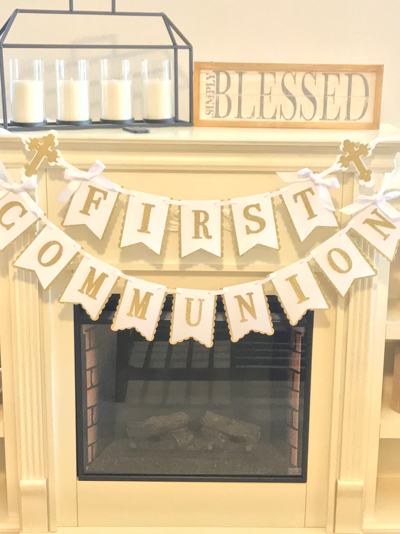 Gold Glitter First Communion Banner: God Bless Christening Decor - Etsy