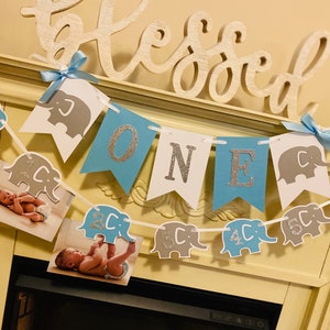 Elephant 12 Month Photo Banner, Elephant 1st Birthday Decorations ...