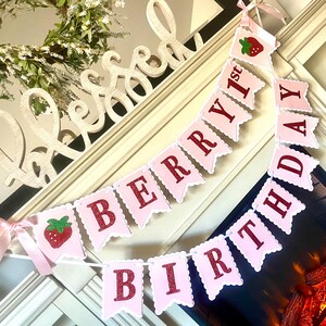 Strawberry Birthday Banner: Red & Pink Glitter, Berry First Birthday - Etsy