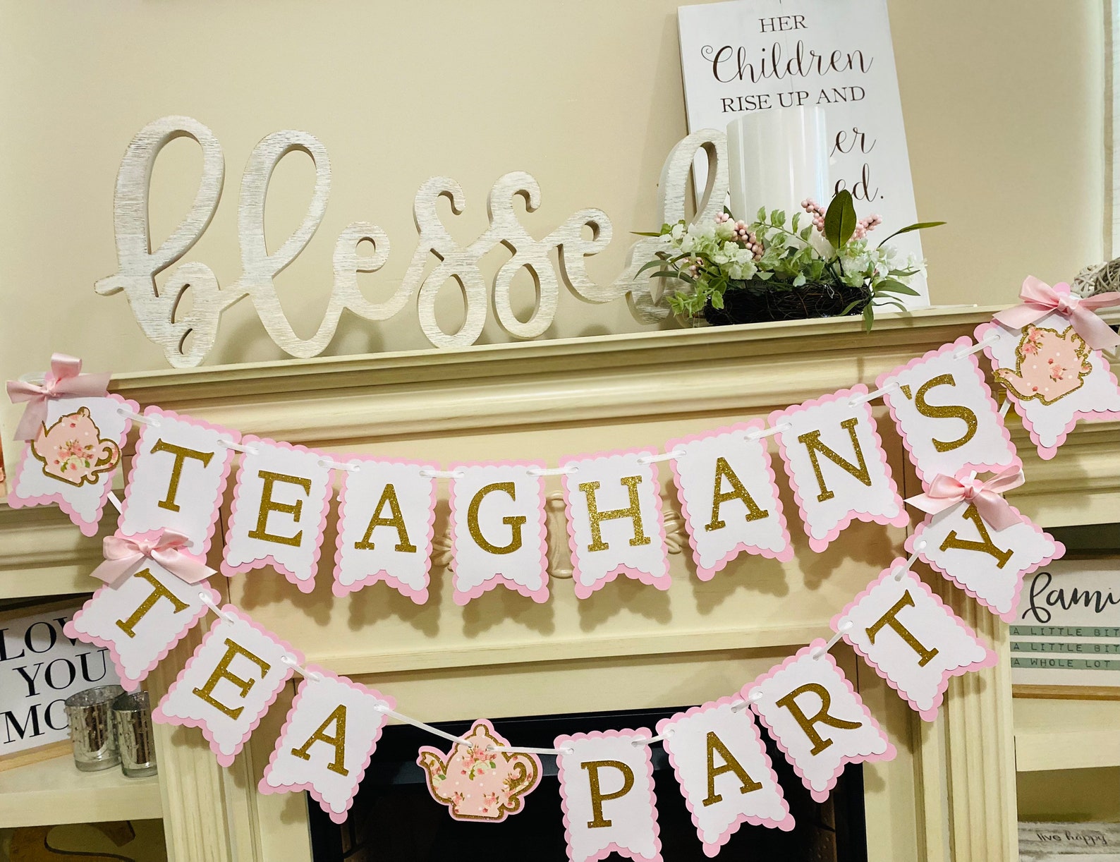 Tea Party Birthday Banner Tea for Two princess Tea Party - Etsy