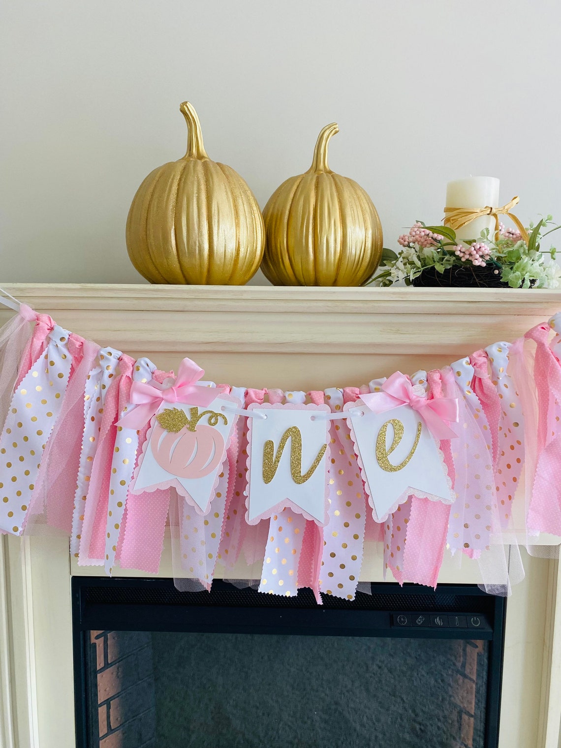 Pumpkin 1st Birthday High Chair Banner: Pink, Gold & White - Etsy