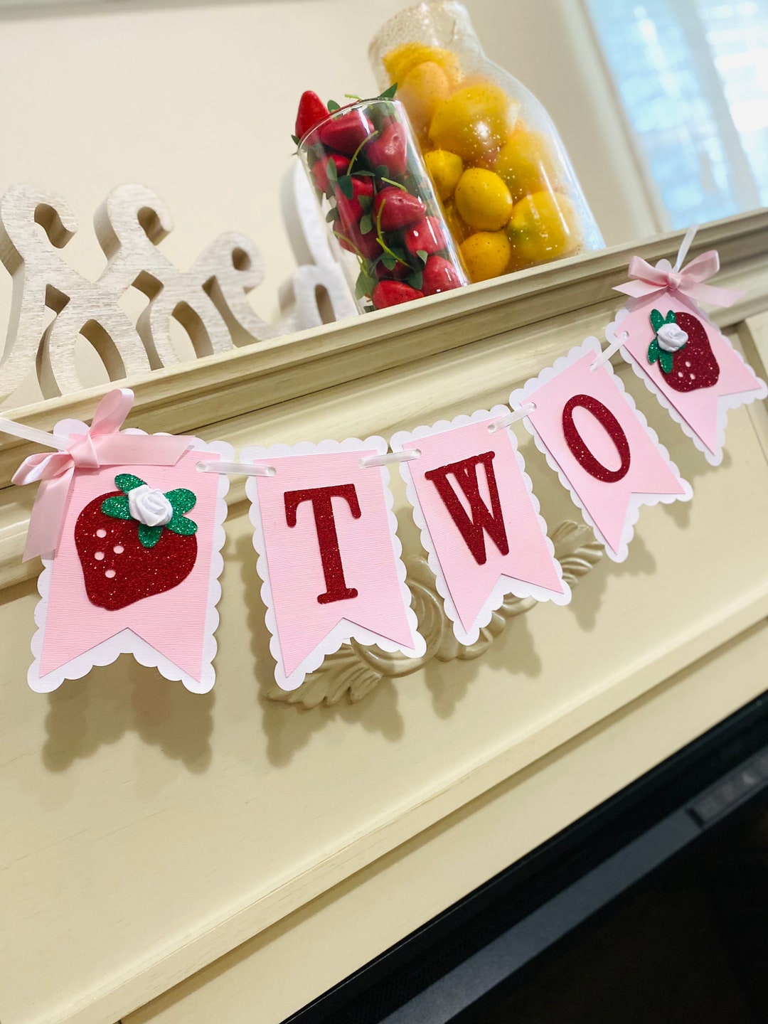 Strawberry High Chair Banner: Berry Sweet Birthday Garland, Girl 2nd ...
