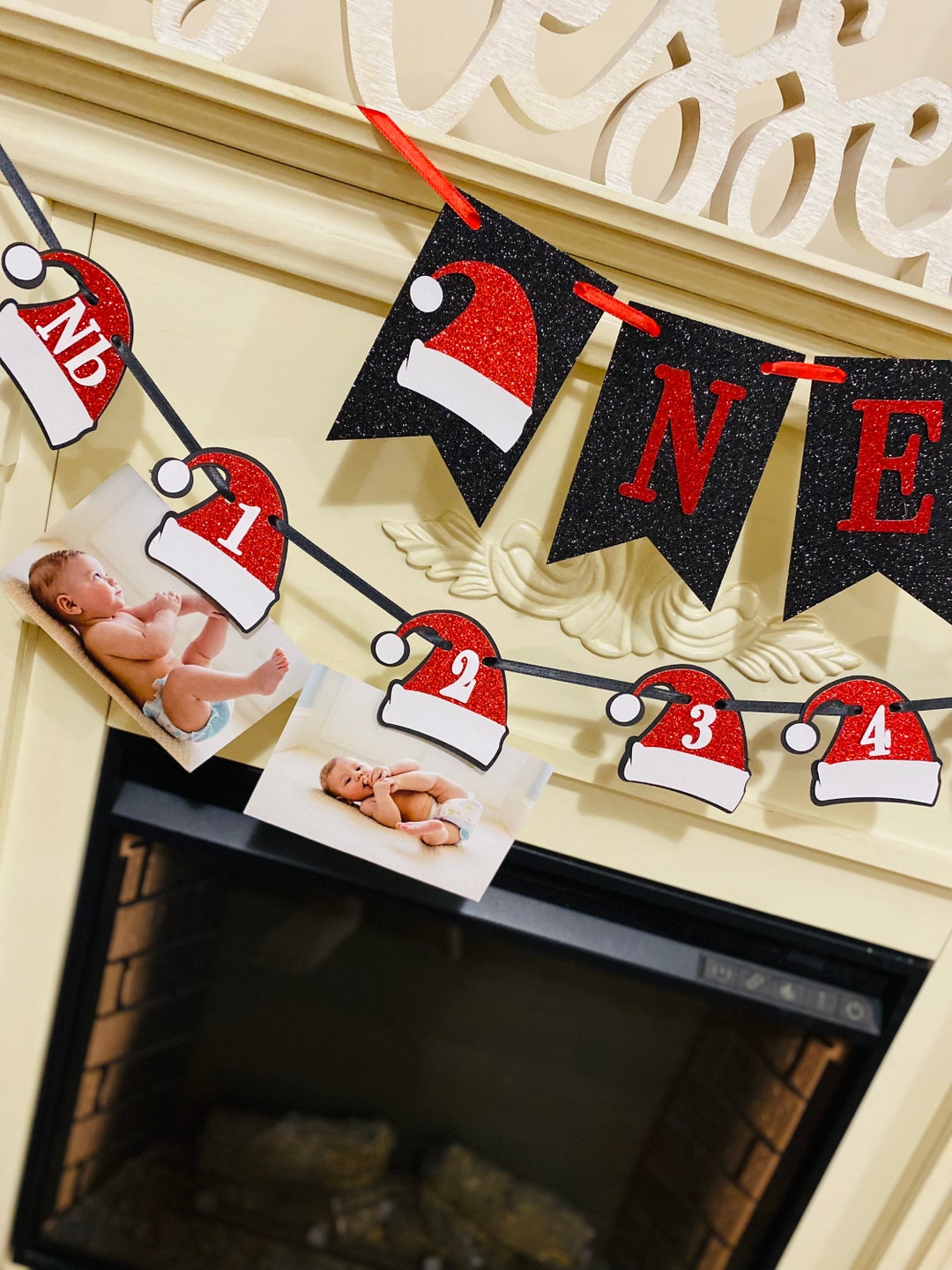 Christmas First Birthday Decorations Santa Hat Photo Banner - Etsy