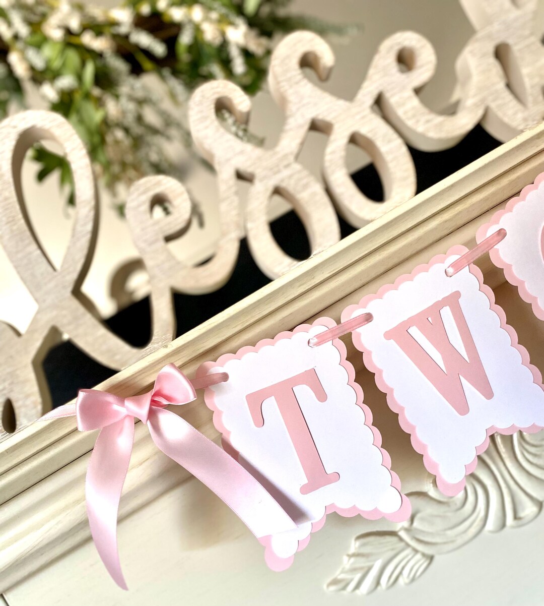 Pink Bow Second Birthday Banner, Bow High Chair Banner, Bow Pink and ...