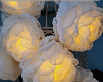 10 White Peony String Lights 1.6m Flower Garland Ideal for Weddings ...