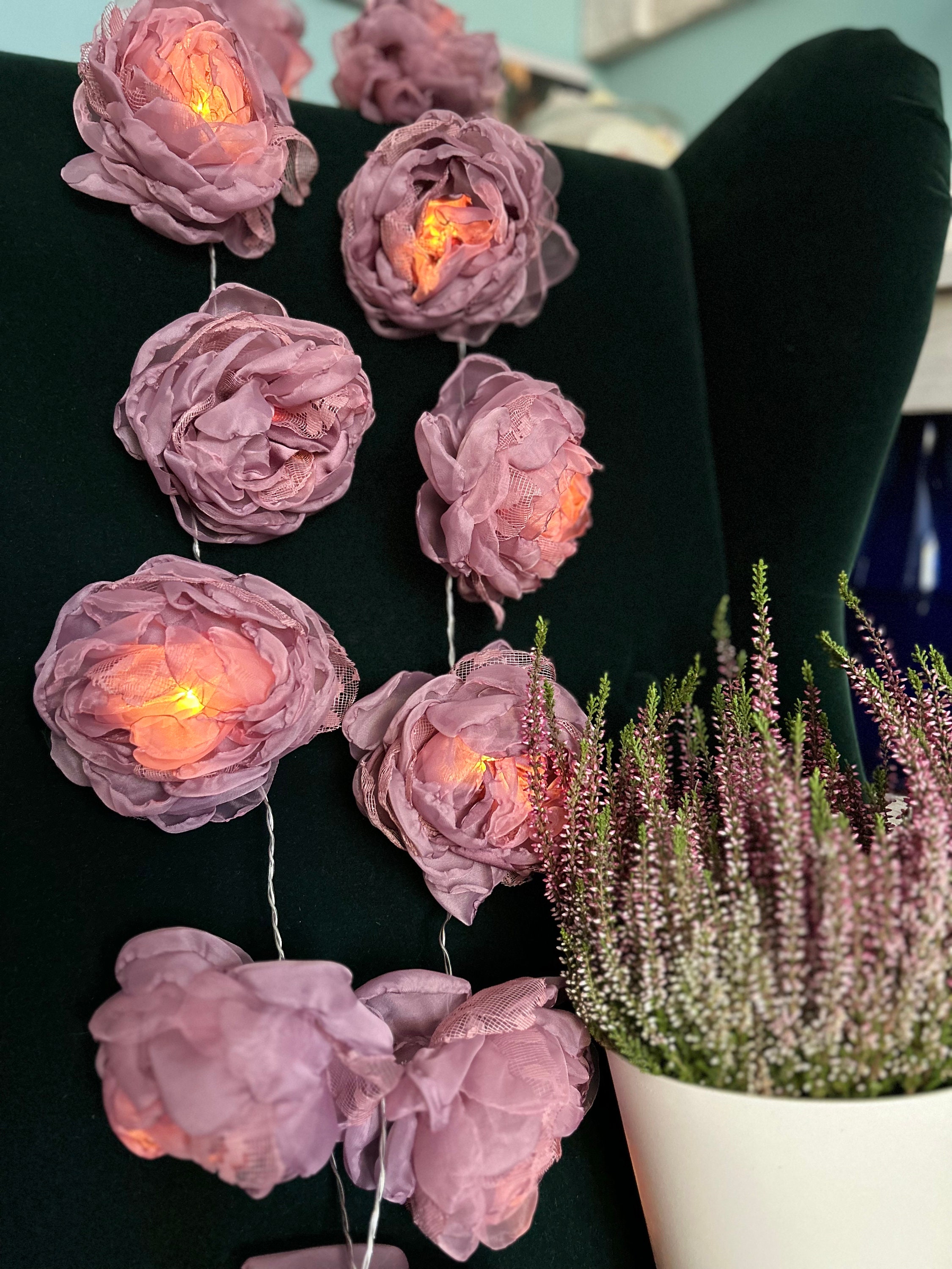 15 Flower Light Garland Fairy String Purple Roses Wedding - Etsy