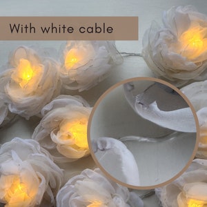 10 White Peony String Lights 1.6m Flower Garland - Ideal for Weddings ...