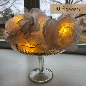 10 White Peony String Lights 1.6m Flower Garland - Ideal for Weddings ...