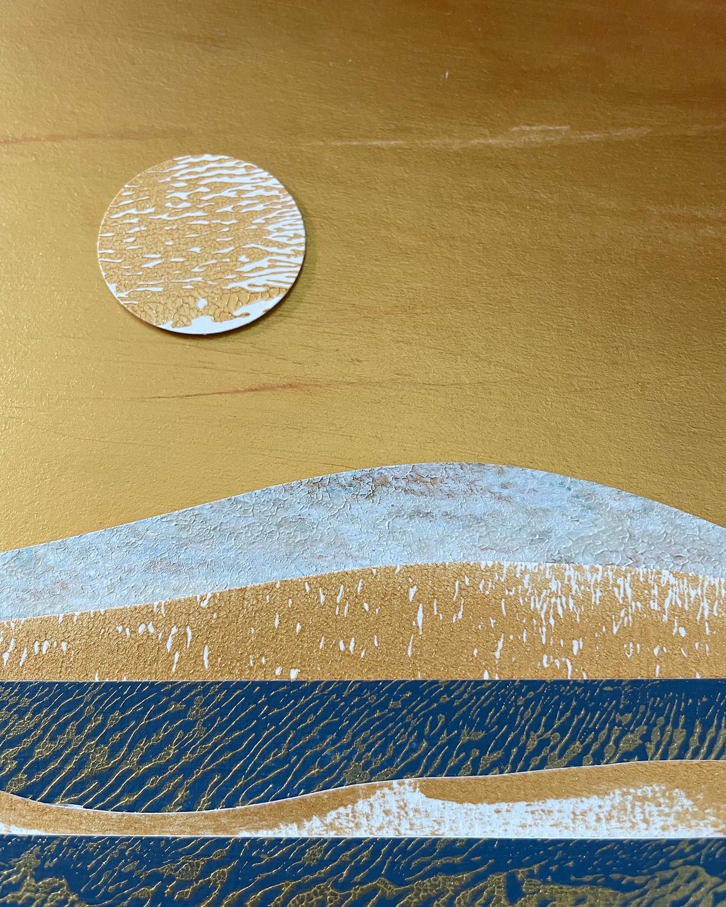 Metallic Collage Painting of Mountains and Full Moon With Gold - Etsy