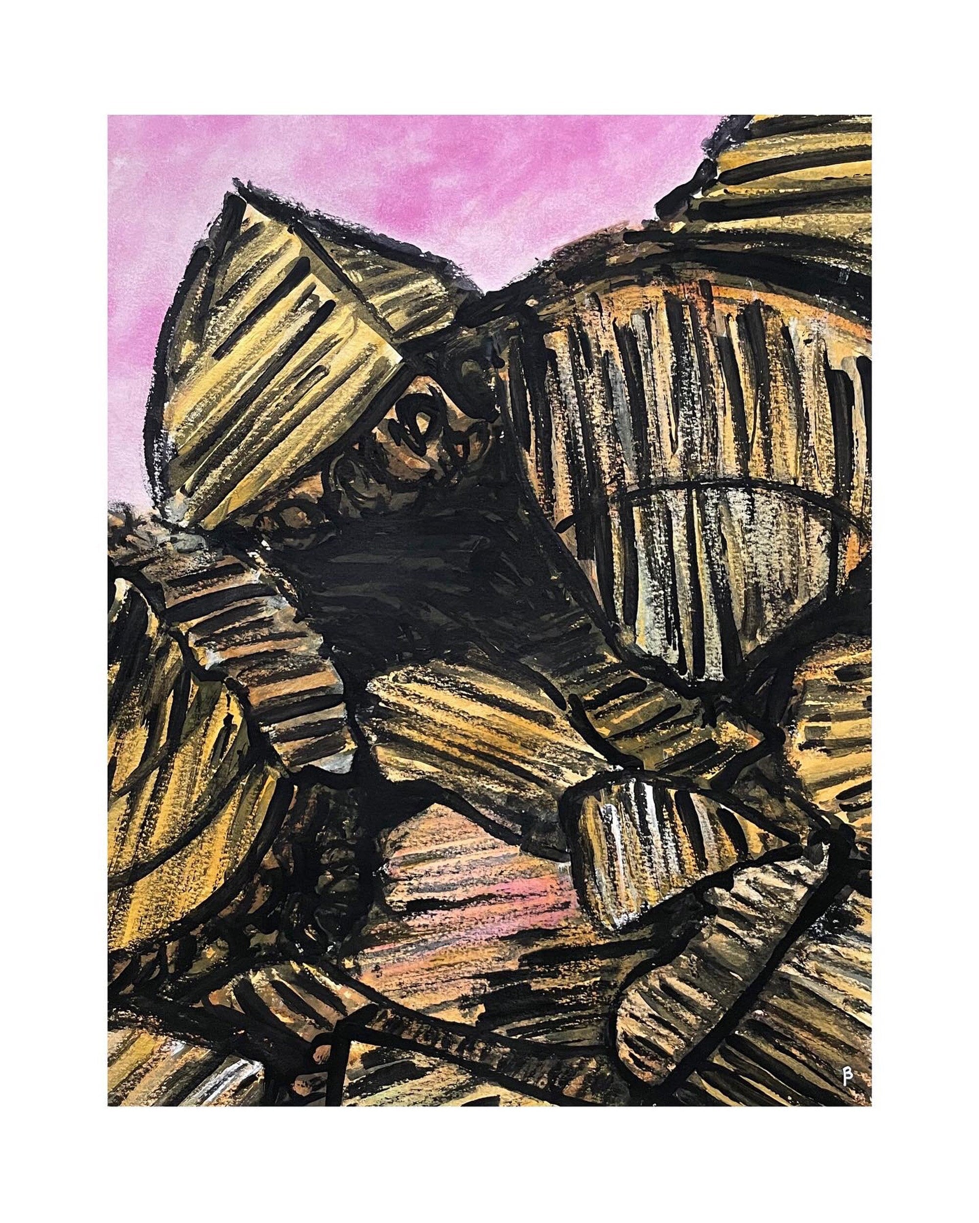 Painting of Woodpile, Wood Stack, With Pink - Etsy