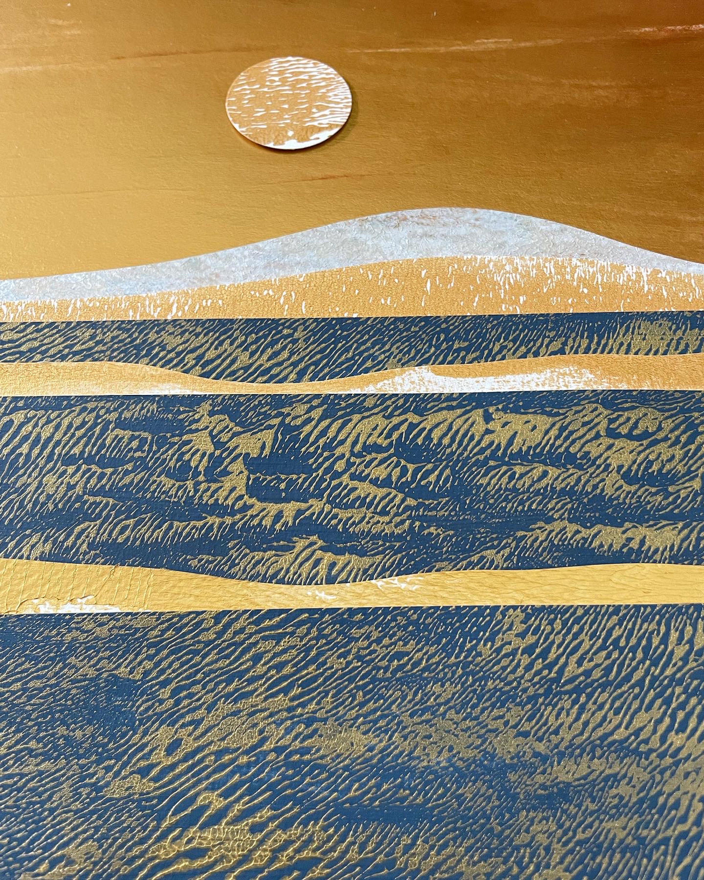 Metallic Collage Painting of Mountains and Full Moon With Gold - Etsy