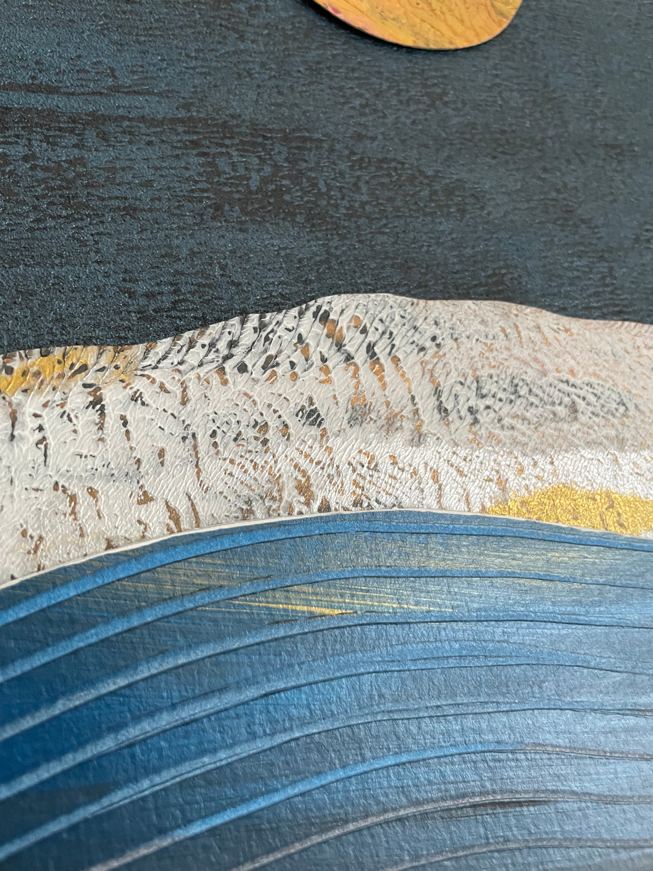 Original Collage Painting of Ocean Waves and Full Moon With Gold - Etsy