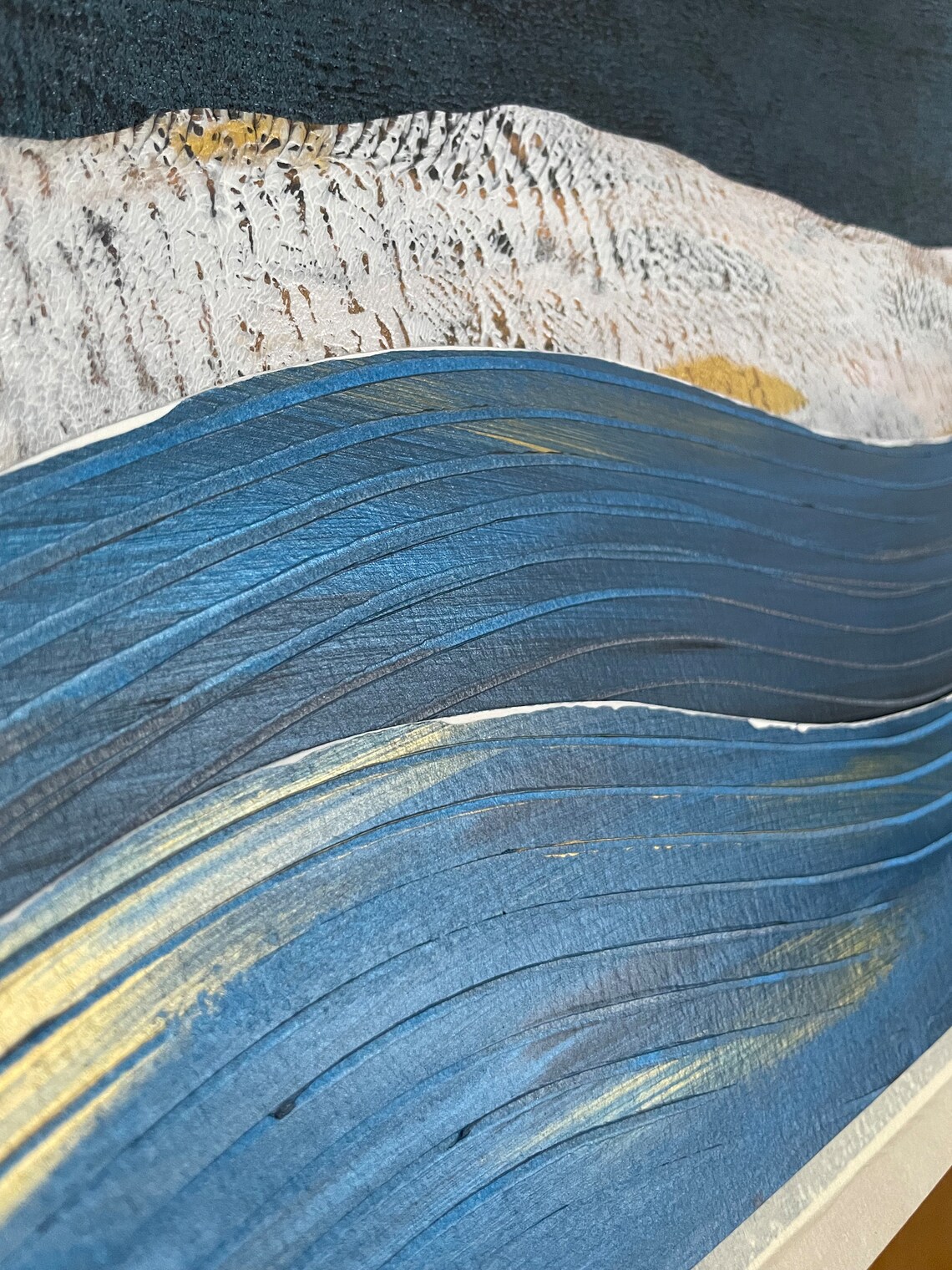 Original Collage Painting of Ocean Waves and Full Moon With Gold - Etsy