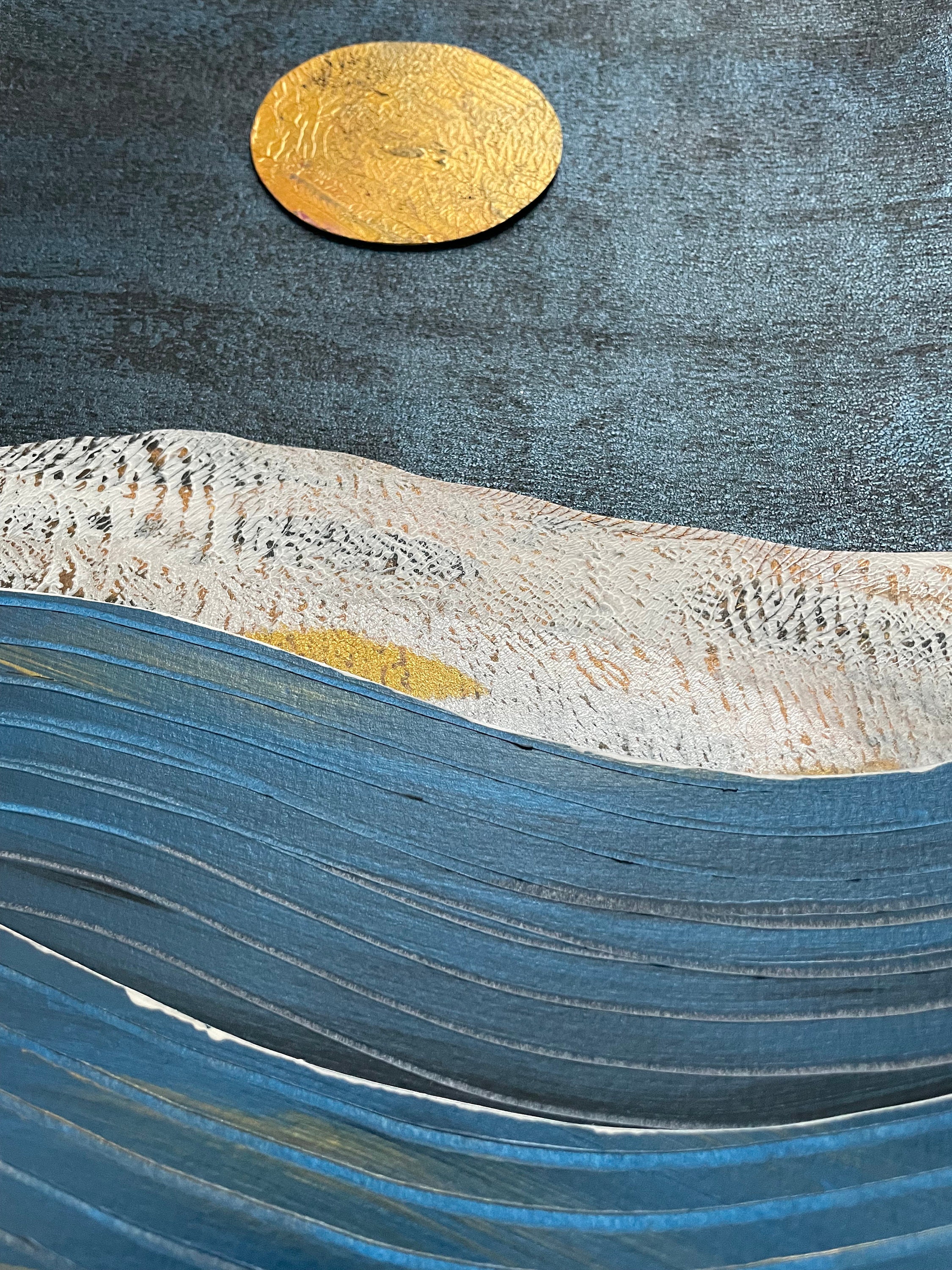 Original Collage Painting of Ocean Waves and Full Moon With Gold - Etsy