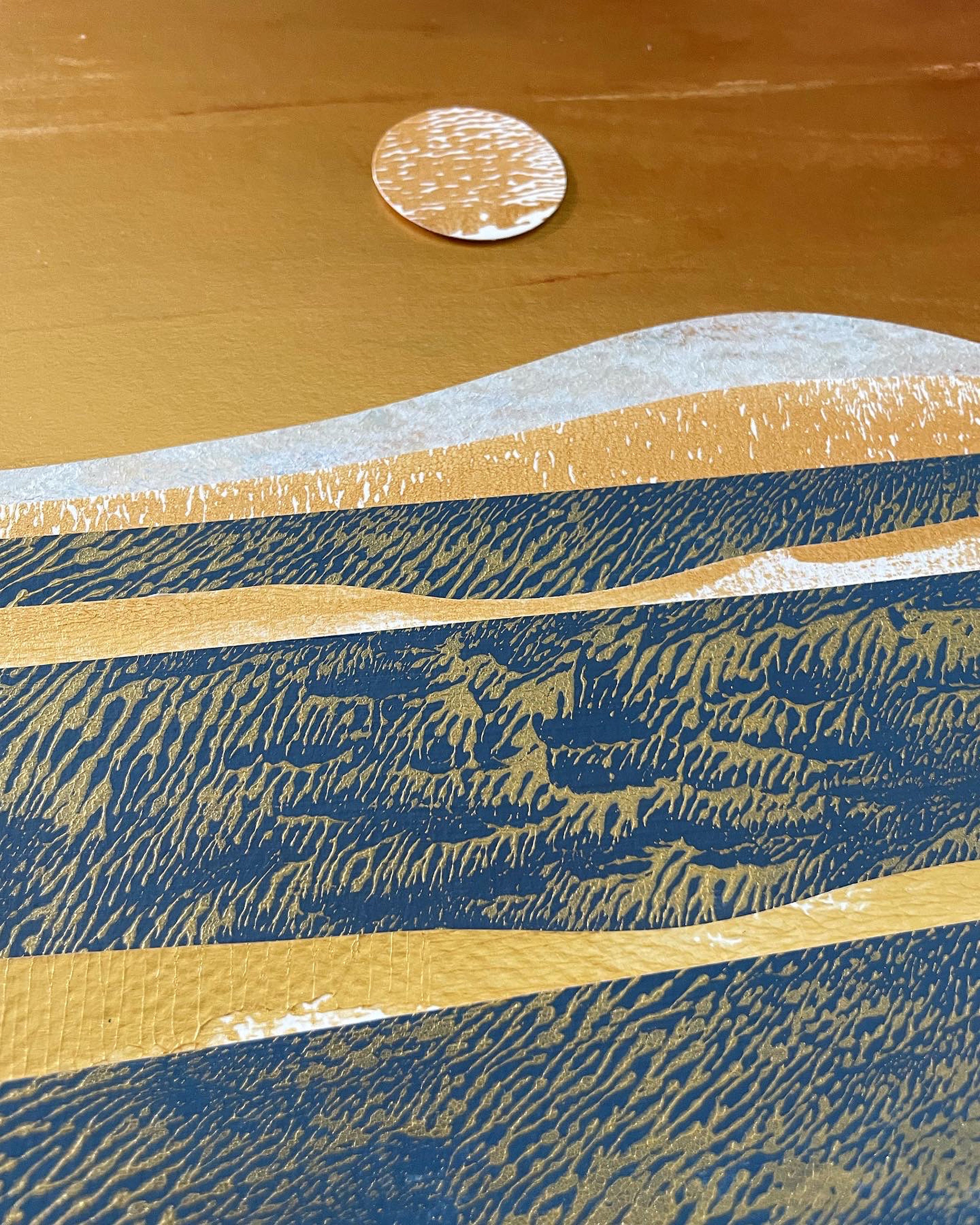 Metallic Collage Painting of Mountains and Full Moon With Gold - Etsy