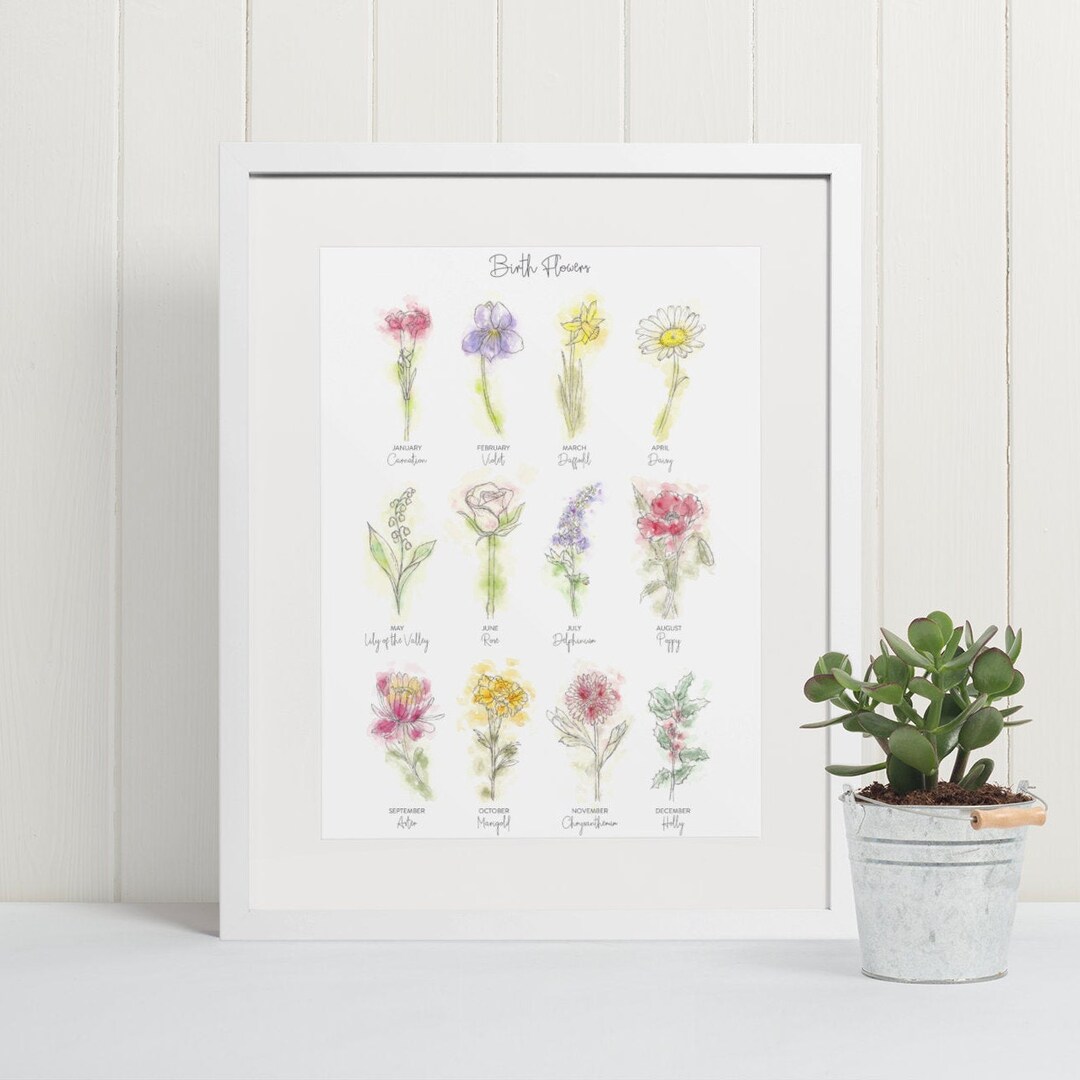 Birth Flower Art Print, Flower Wall Art, Floral Home Decor, Flower ...