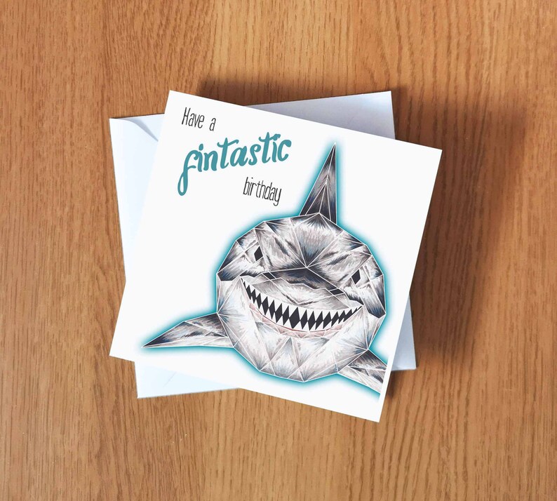 Shark Greeting Card Shark Birthday Card Geometric Shark - Etsy