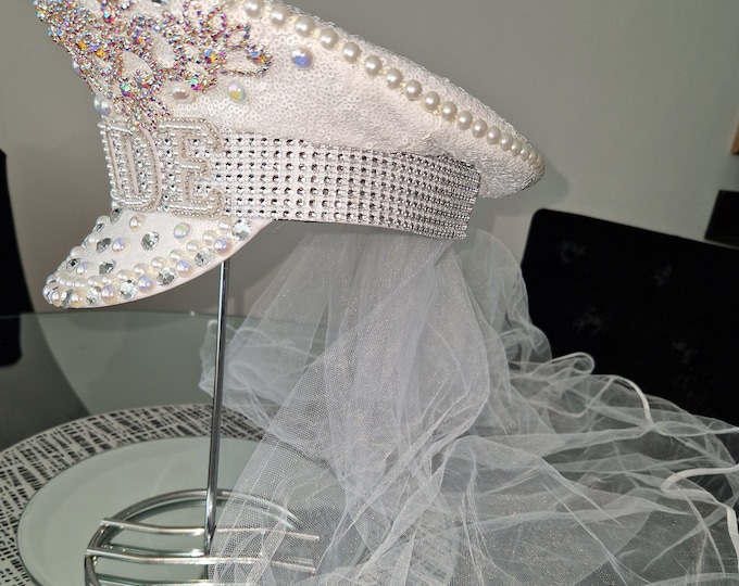 Diamonte Bride Cap Rhinestone Diamond Wedding Captain Hat Hen Do ...