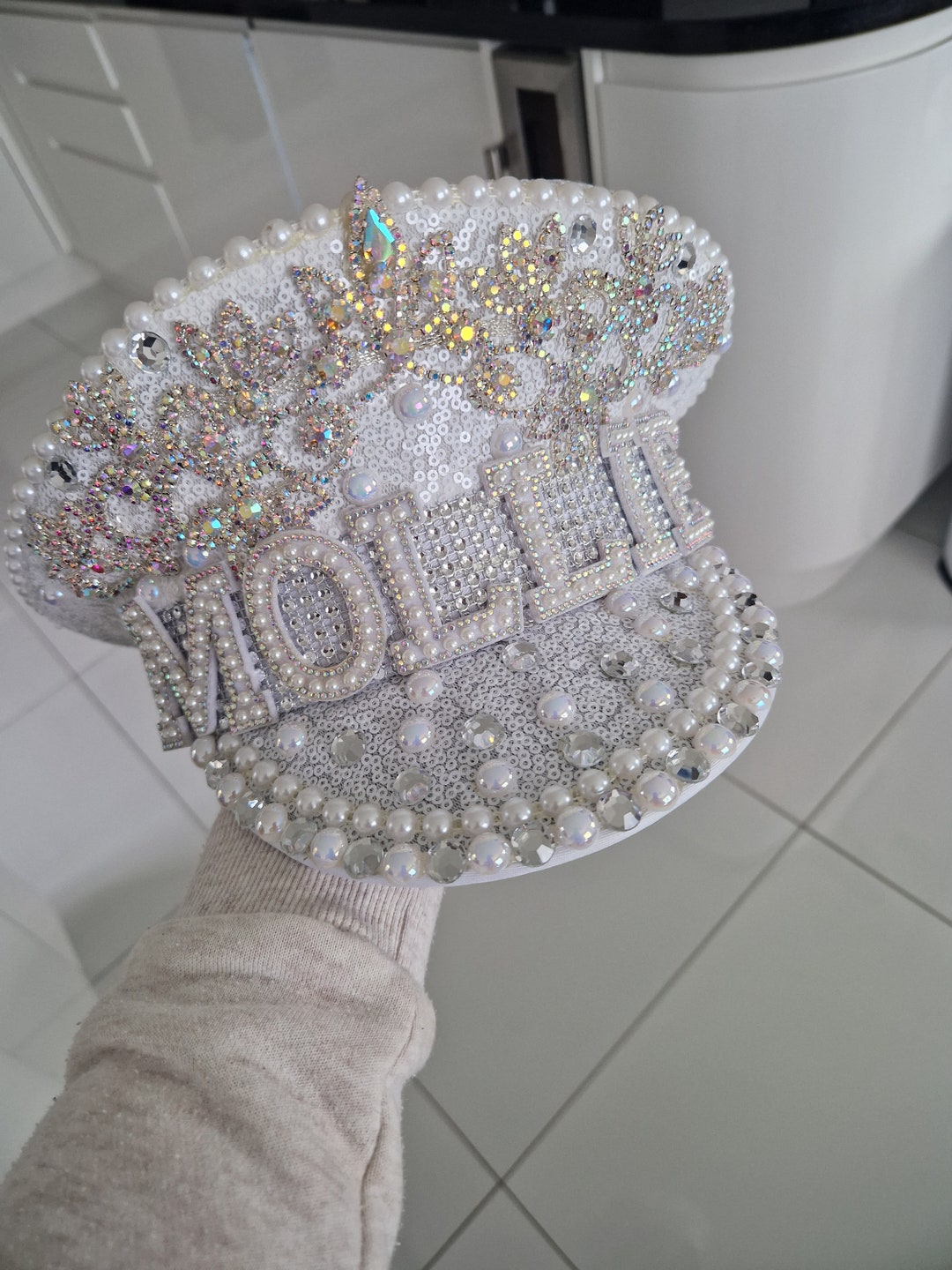 Crystal Rhinestone Pearl Embellished Captain Military Hat Birthday ANY ...