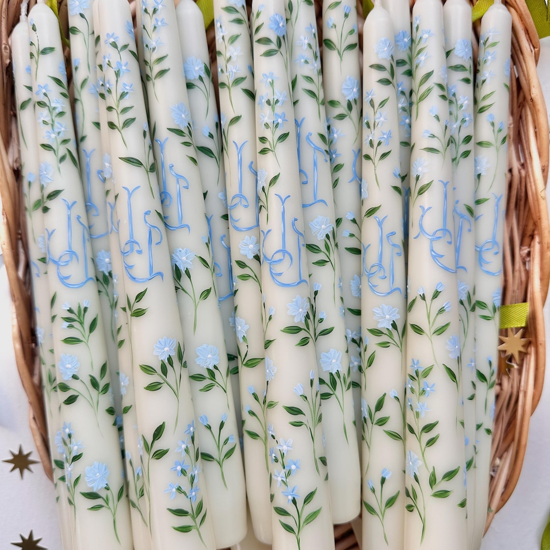 Hand Painted Monogram Dinner Candles, English Garden Wedding Candles ...