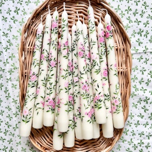 Hand Painted Floral Candle, Cottagecore Table Decor - Etsy