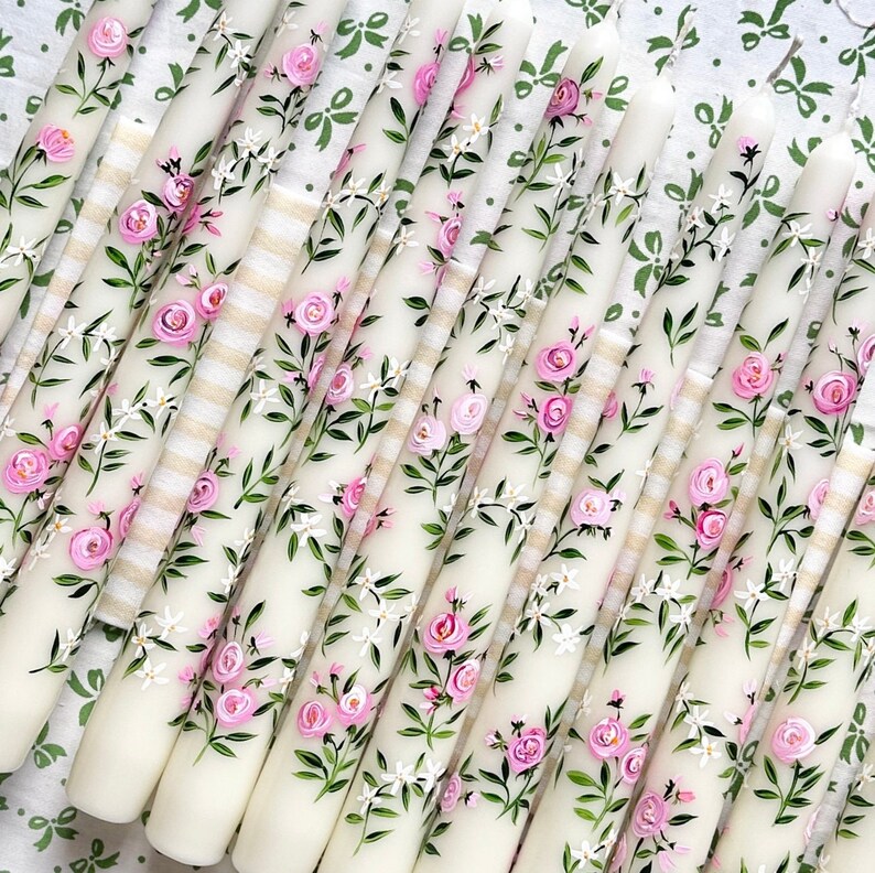Hand Painted Floral Candle, Cottagecore Table Decor - Etsy