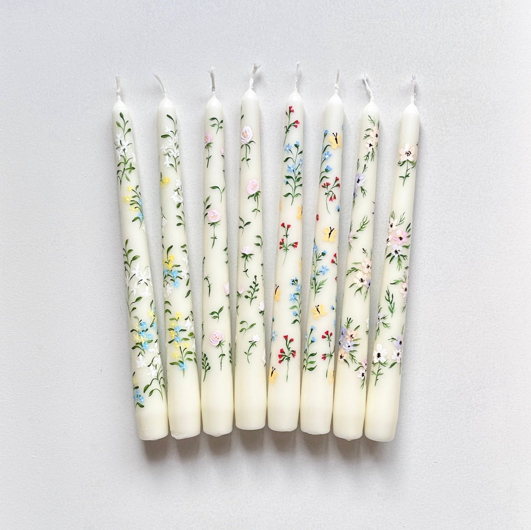 Hand Painted Candles, Hand Painted Taper Candles, Floral Candles ...
