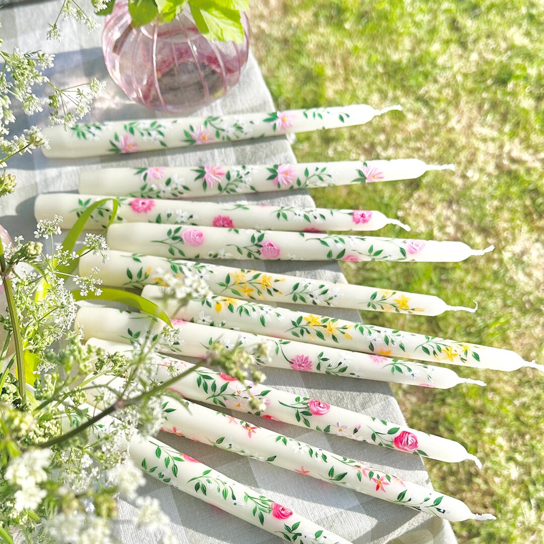 Hand Painted Dinner Candles, English Garden Dinner Candles - Etsy