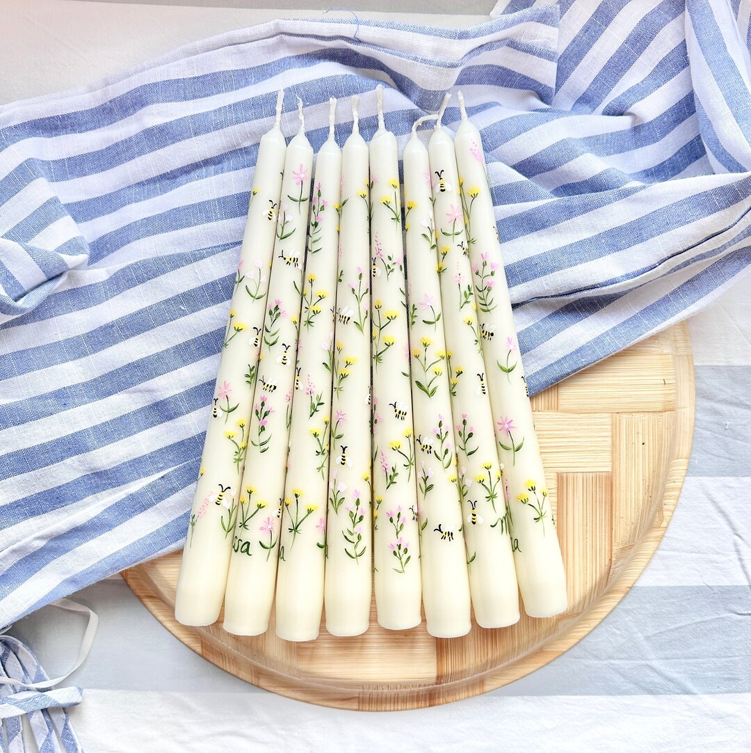 Hand Painted Floral Candle, Cottagecore Candle Decor, Romantic Home ...