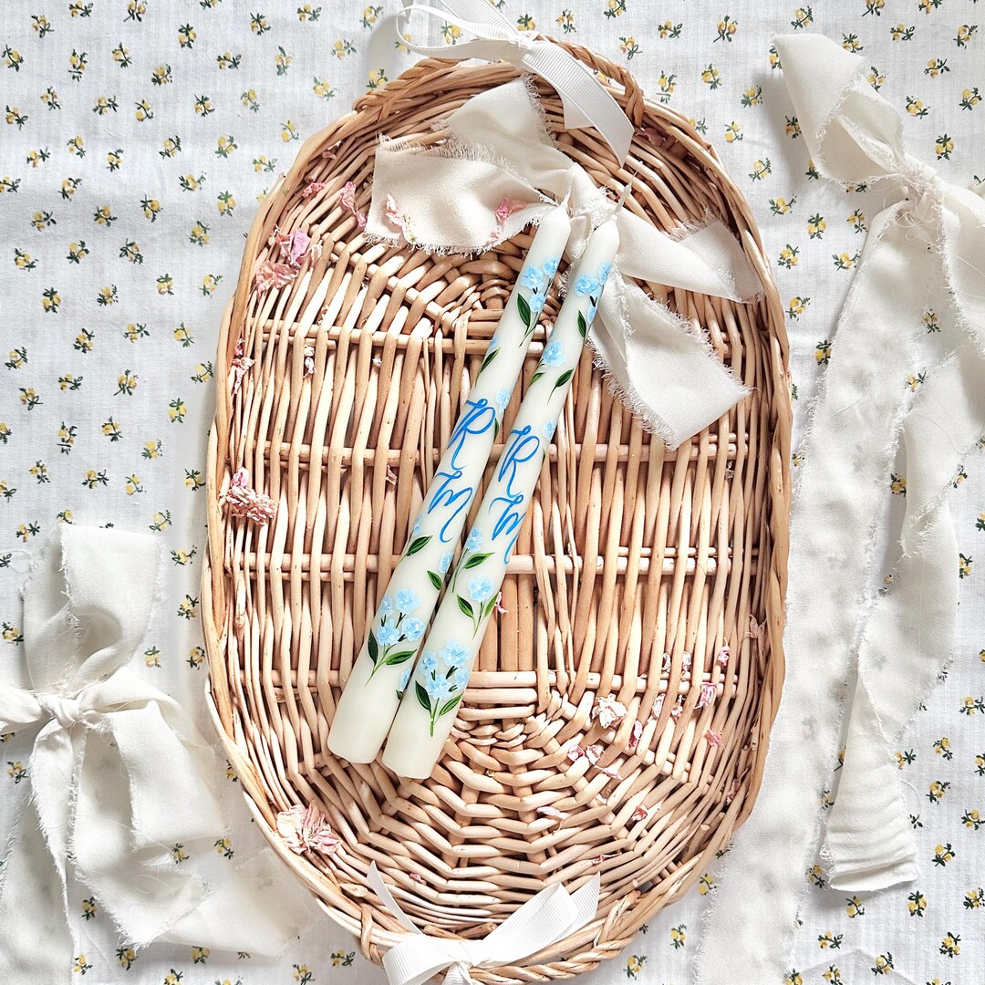 Hand Painted Monogram Taper Candles, Blue Hydrangeas, Hand Painted ...