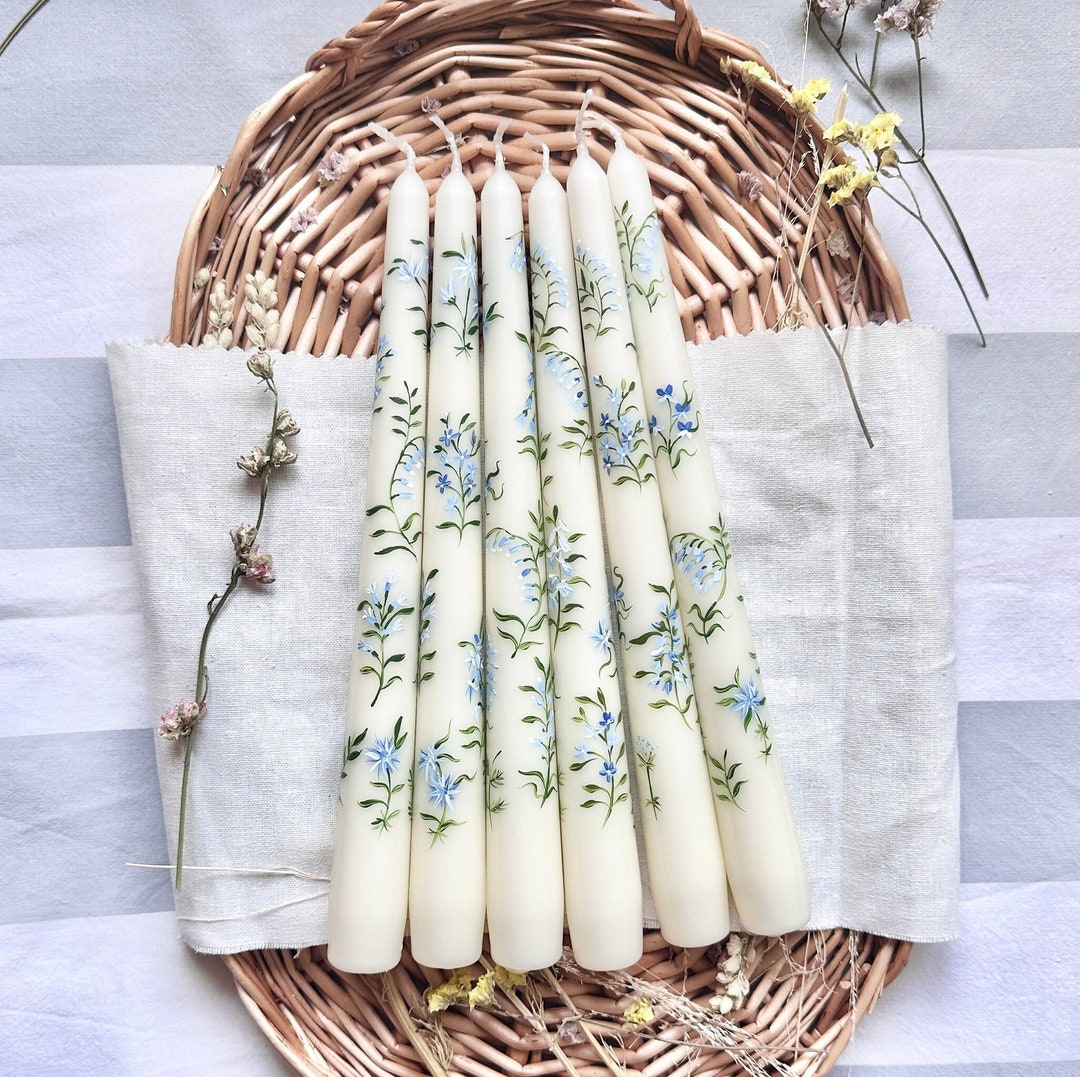 Hand Painted Floral Candle, Cottagecore Table Decor - Etsy
