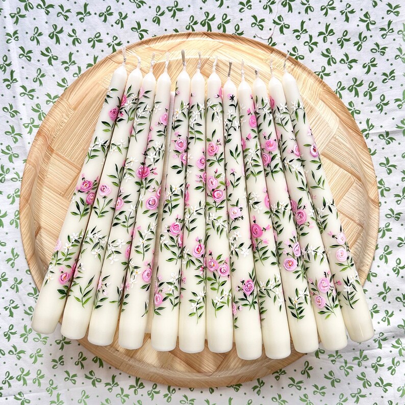 Hand Painted Floral Candle, Cottagecore Table Decor - Etsy