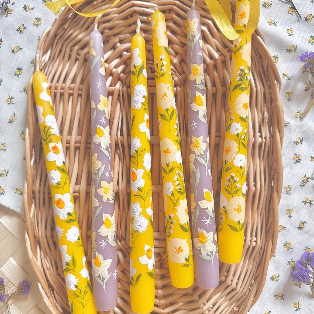 Hand Painted Floral Candle, Cottagecore Candle Decor, Romantic Home ...